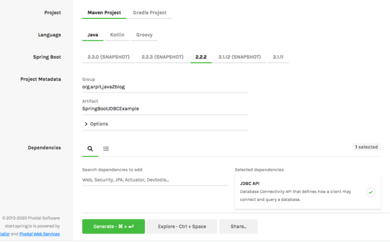Spring boot JDBC example - Java2Blog